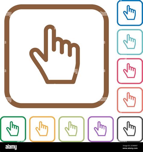 hand cursor simple icons in color rounded square frames on white