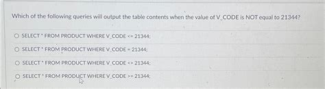 Solved Which Of The Following Queries Will Output The Table