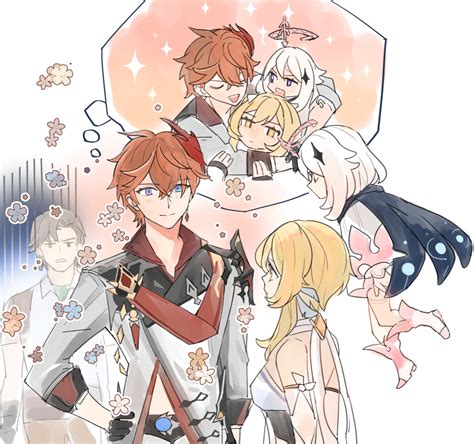 Lumine Paimon And Tartaglia Genshin Impact Drawn By Kk Kkgame