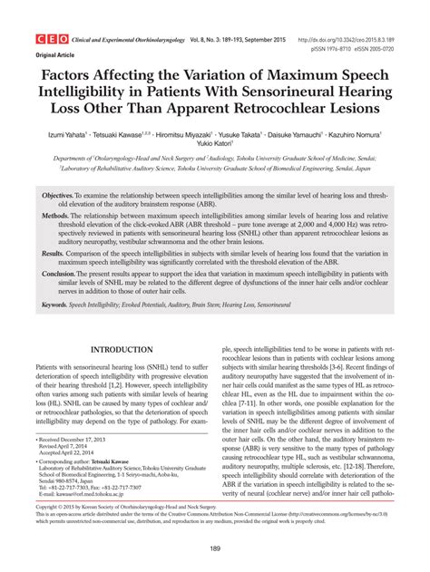 Pdf Factors Affecting The Variation Of Maximum Speech Intelligibility In Patients With