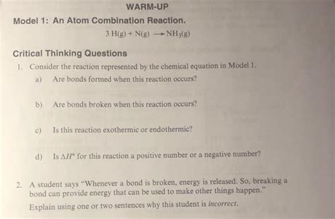 Solved Model 1 An Atom Combination Reaction