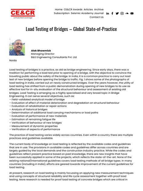 Load Testing Of Bridges Global State Of Practice Indias Top