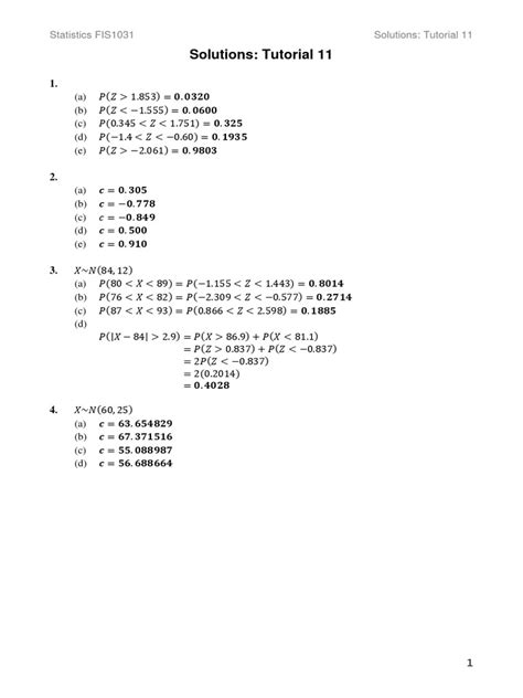 tutorial 11 normal distribution solutions pdf statistical theory