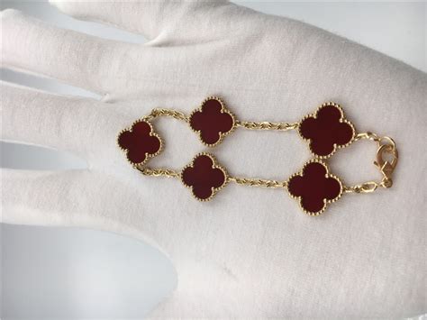 Vintage Personalizado 18k Rosa Ouro Bracelete Van Cleef Arpels Com Cornalina Vermelha