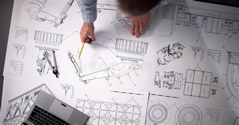 Design Industry And Development Machine Blueprint At Factory Stock