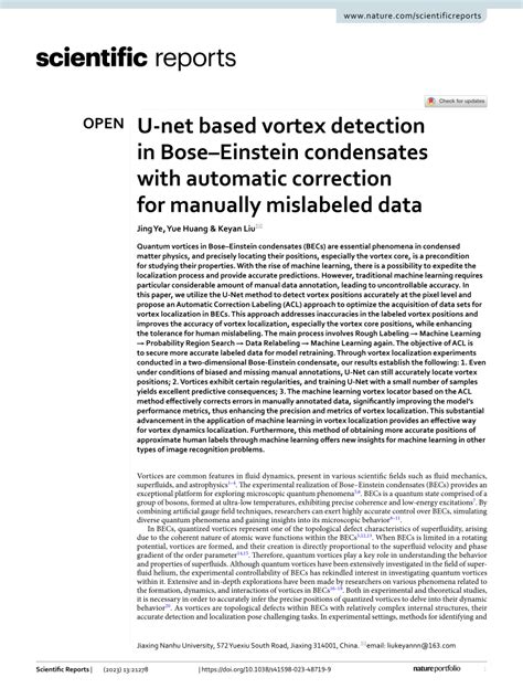 Pdf U Net Based Vortex Detection In Boseeinstein Condensates With