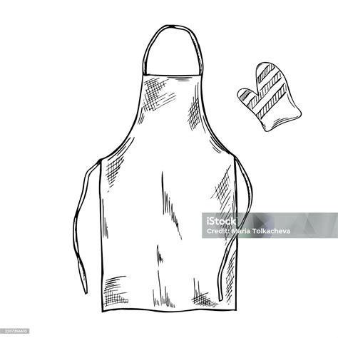 캔버스 요리사 앞치마 목 넥타이 오븐 장갑 흑백 벡터 일러스트 레이 션 요리 섬유 유니폼의 에칭 그림 베이커리 로고와 주방 상품을 위한 주방 천 가정용 장비에 대한 스톡