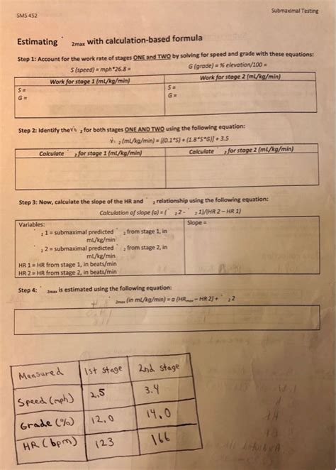 Solved Submaximal Testing SMS Estimating Max With Chegg