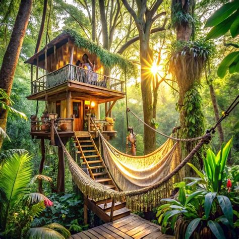 Bohemian Jungle Treehouse Premium AI Generated Image