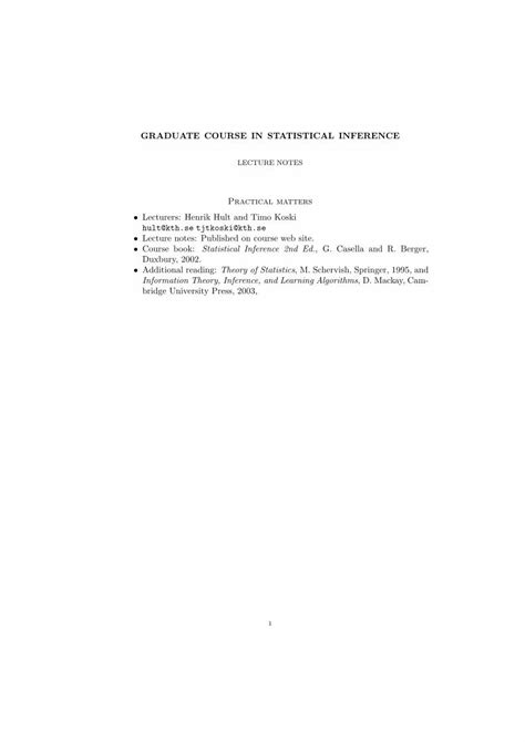 Pdf Lecturenotes Matematik Kth Inferencelecture1pdf · Graduate Course In Statistical