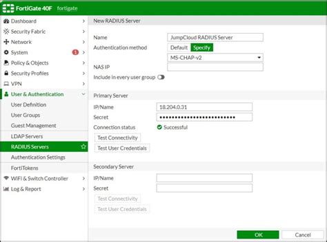 configure fortigate to use cloud radius jumpcloud