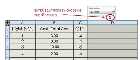 How To Add SOLIDWORKS BOM Equations