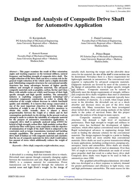 Design And Analysis Of Composite Drive Shaft For Automotive Application