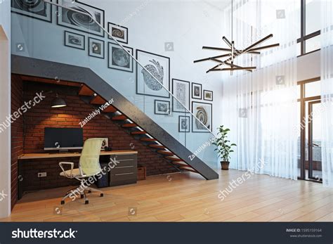 현대적인 홈 오피스 인테리어 3d 렌더링 스톡 일러스트 1595159164 Shutterstock