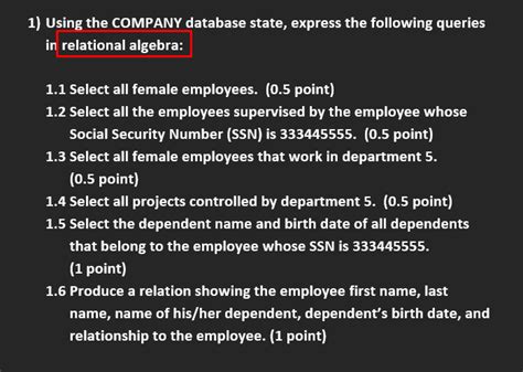 solved 1 using the company database state express the