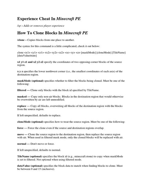 Experience Cheat In Minecraft Pe Pdf Computer Data Software