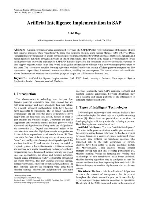 Pdf Artificial Intelligence Implementation In Sap
