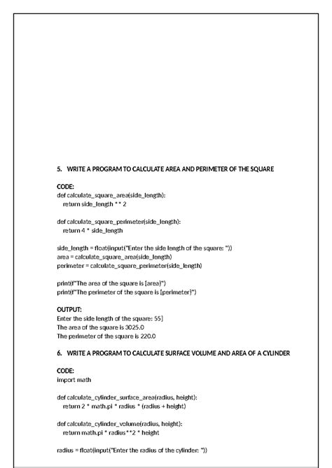 Python 1 5 Output 5 Write A Program To Calculate Area And