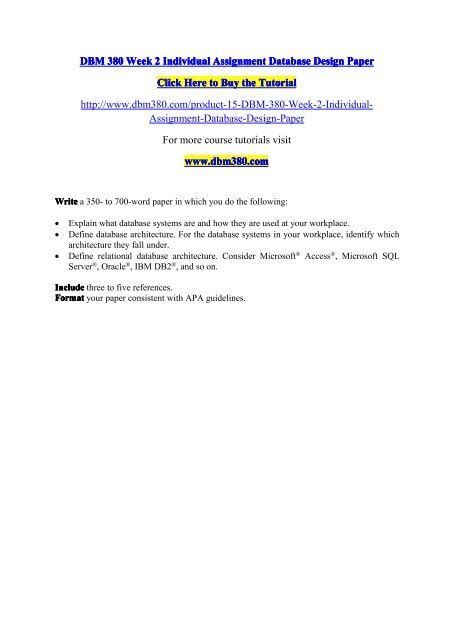 Dbm 380 Week 2 Individual Assignment Database Design Paper Dbm380dotcom