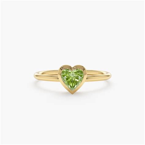 Natural Peridot Ring Heart Shape Gemstone Ring Green Peridot Jewelry August Birthstone
