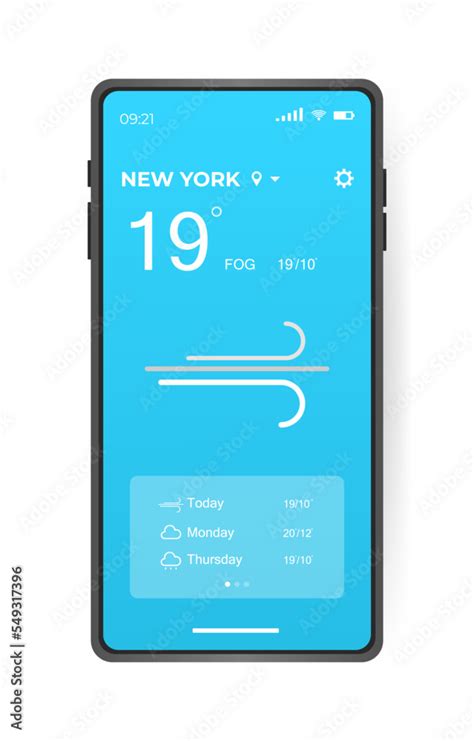 Mobile Weather App Interface Design Gui Elements For Weather Forecast