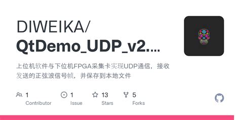 GitHub DIWEIKA QtDemo UDP v 上位机软件与下位机FPGA采集卡实现UDP通信接收发送的正弦波信号帧并保存到本地文件