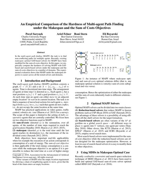 Pdf An Empirical Comparison Of The Hardness Of Multi Agent Path Finding Under The Makespan And