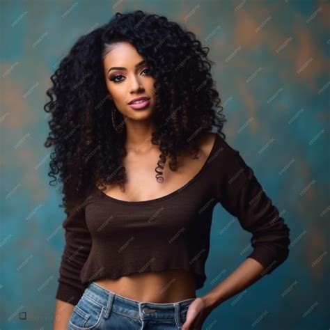 Premium Ai Image Balck Woman Model With Curly Hair In Erotic Outfit