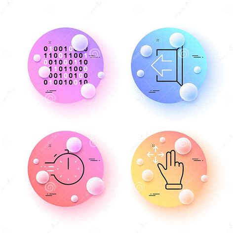 move gesture binary code and cooking timer minimal line icons for web