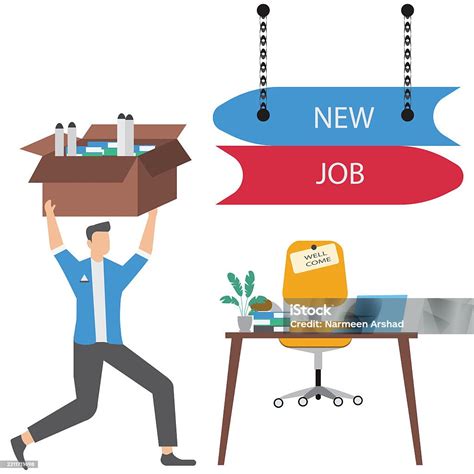 상자에 물건을 넣고 새 직장으로 옮기는 사업가는 경력 변화와 새로운 기회를 상징합니다 개념에 대한 스톡 벡터 아트 및 기타 이미지 개념 개념과 주제 개발 Istock