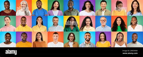 Happy People Of Different Age And Ethnicity Posing Over Bright Backgrounds Stock Photo Alamy