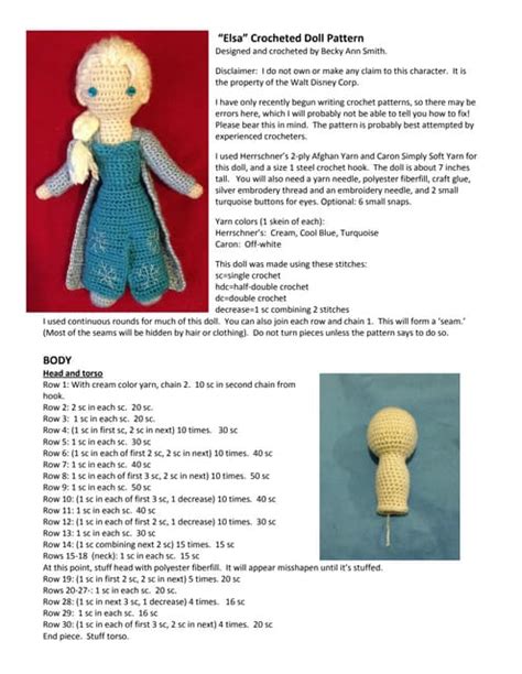Frozen Elsa Crocheted Doll Pattern Pdf
