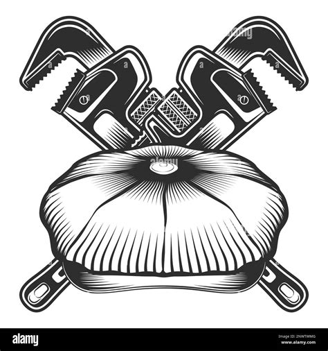 Tweed Hat Or Flat Cap With Crossed Construction Wrench Spanner Vintage Vector Illustration Stock
