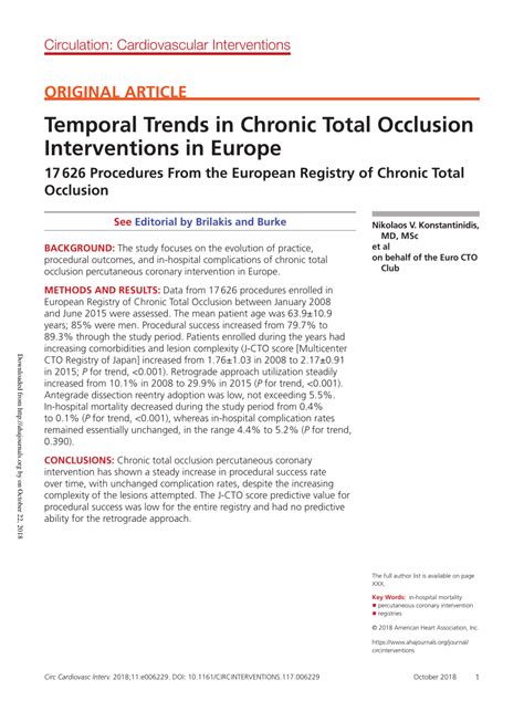 Pdf Temporal Trends In Chronic Total Occlusion Interventions In