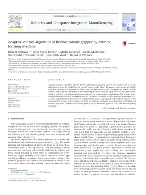 Pdf Adaptive Control Algorithm Of Flexible Robotic Gripper By Extreme Learning Machine