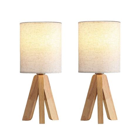 Jushua 15 In H White Solid Wood Bedside Lamp With Linen Fabric Shade