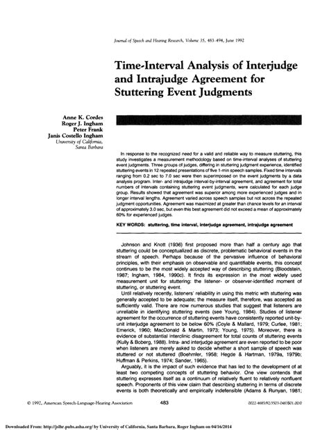 Pdf Time Interval Analysis Of Interjudge And Intrajudge Agreement For Stuttering Event Judgments