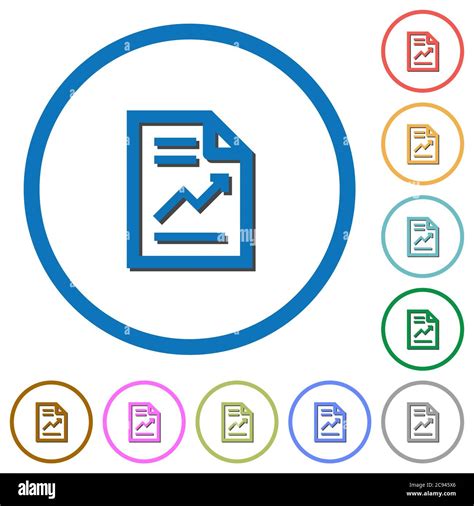 Report With Graph Flat Color Vector Icons With Shadows In Round