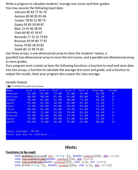 Solved Write A Program To Calculate Students Average Test Chegg