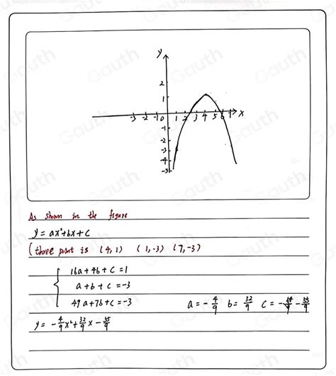 solved find the equation of the quadratic function y ax 2 bx c whose