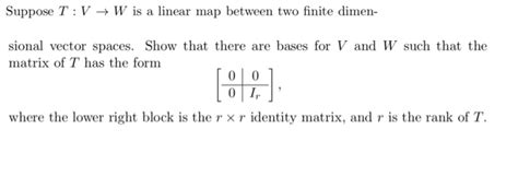 Solved Suppose T V W Is A Linear Map Between Two Finite Chegg