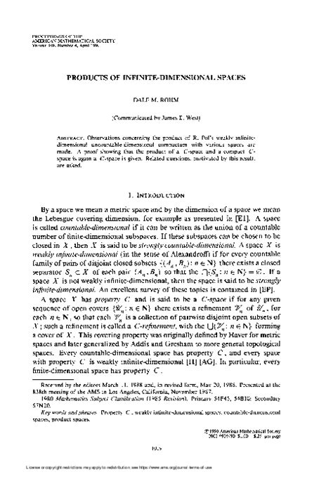 Pdf Products Of Infinite Dimensional Spaces