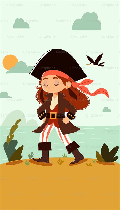 해적 의상을 입고 해변을 걷는 소녀 벡터 Unsplash의 바다 이미지