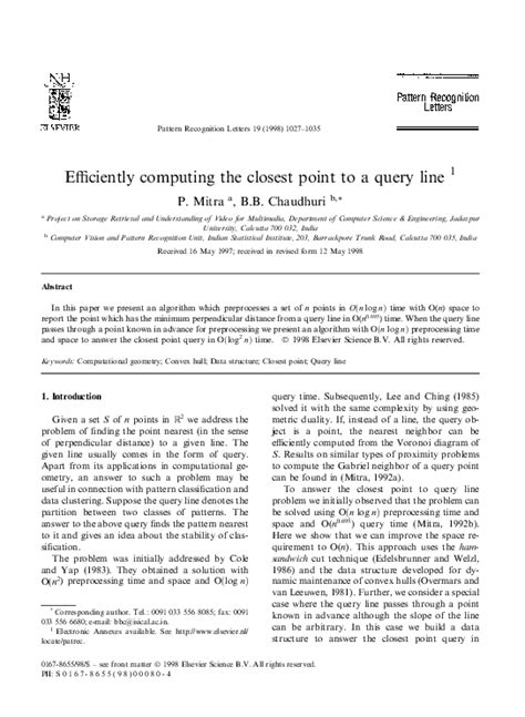 Pdf Efficiently Computing The Closest Point To A Query Line