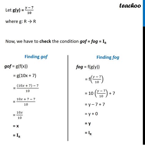 question 1 let f x 10x 7 find g such that gof fog ir