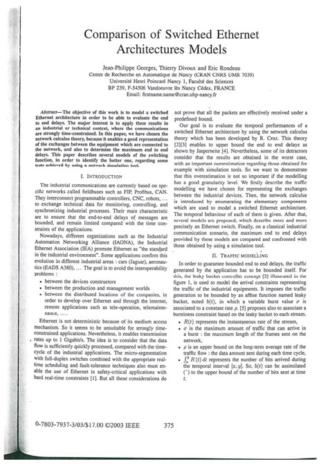 Pdf Comparison Of Switched Ethernet Architectures Models