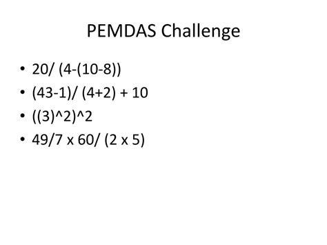 PPT PEMDAS Challenge PowerPoint Presentation Free Download ID