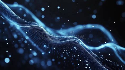 Ethereal Wave Patterns Illuminated By Shimmering Blue Particles In A Dark Environment Stock