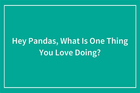 Hey Pandas, What Is One Thing You Love Doing? (Closed) | Bored Panda