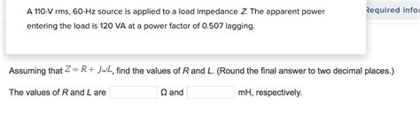 solved a 110 v rms 60 hz source is applied to a load